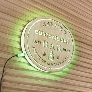 Custom Wooden Bar LED Sign丨name Decor Night Light With 9 Colors Remote ...