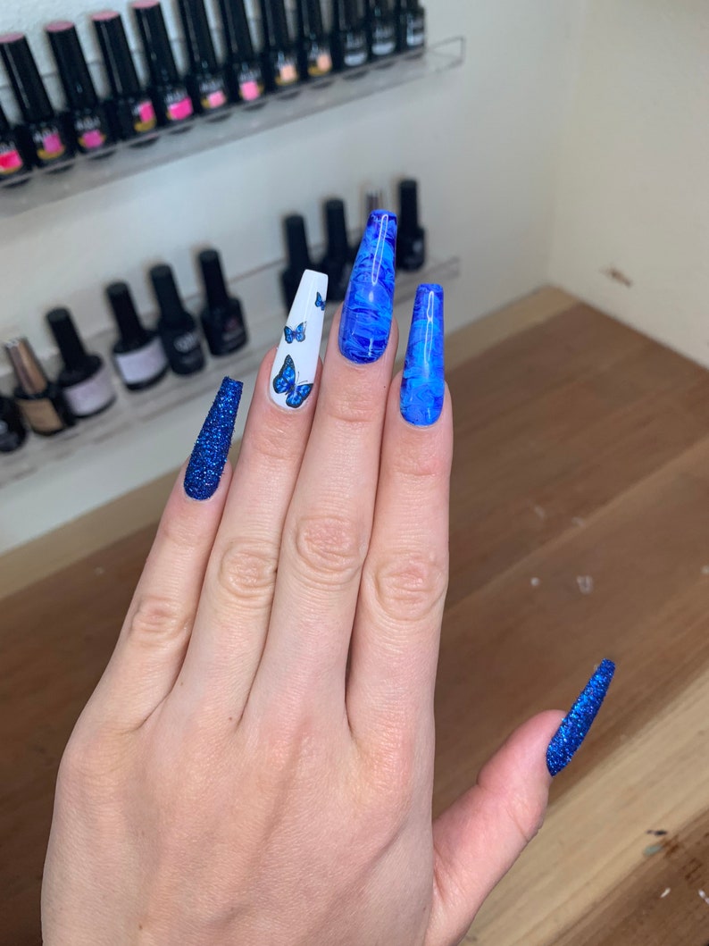 Blue Butterfly Nails - Etsy