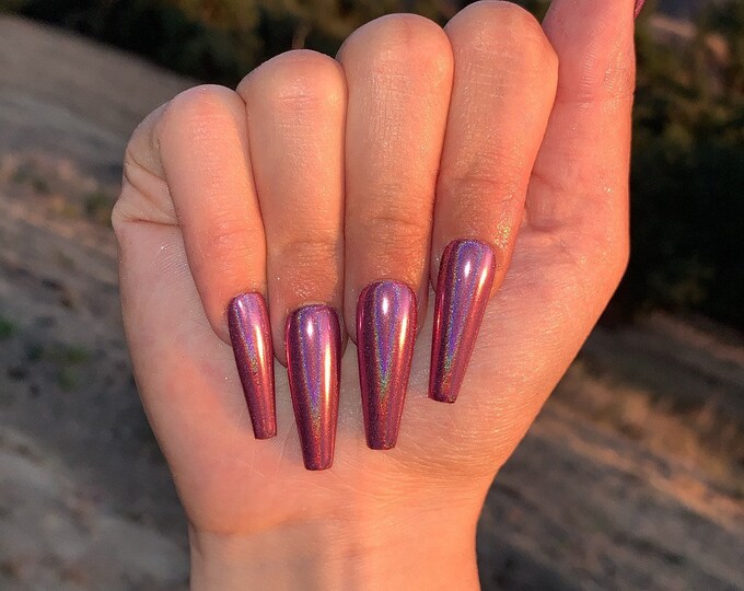 Pink Holographic Nails - Etsy