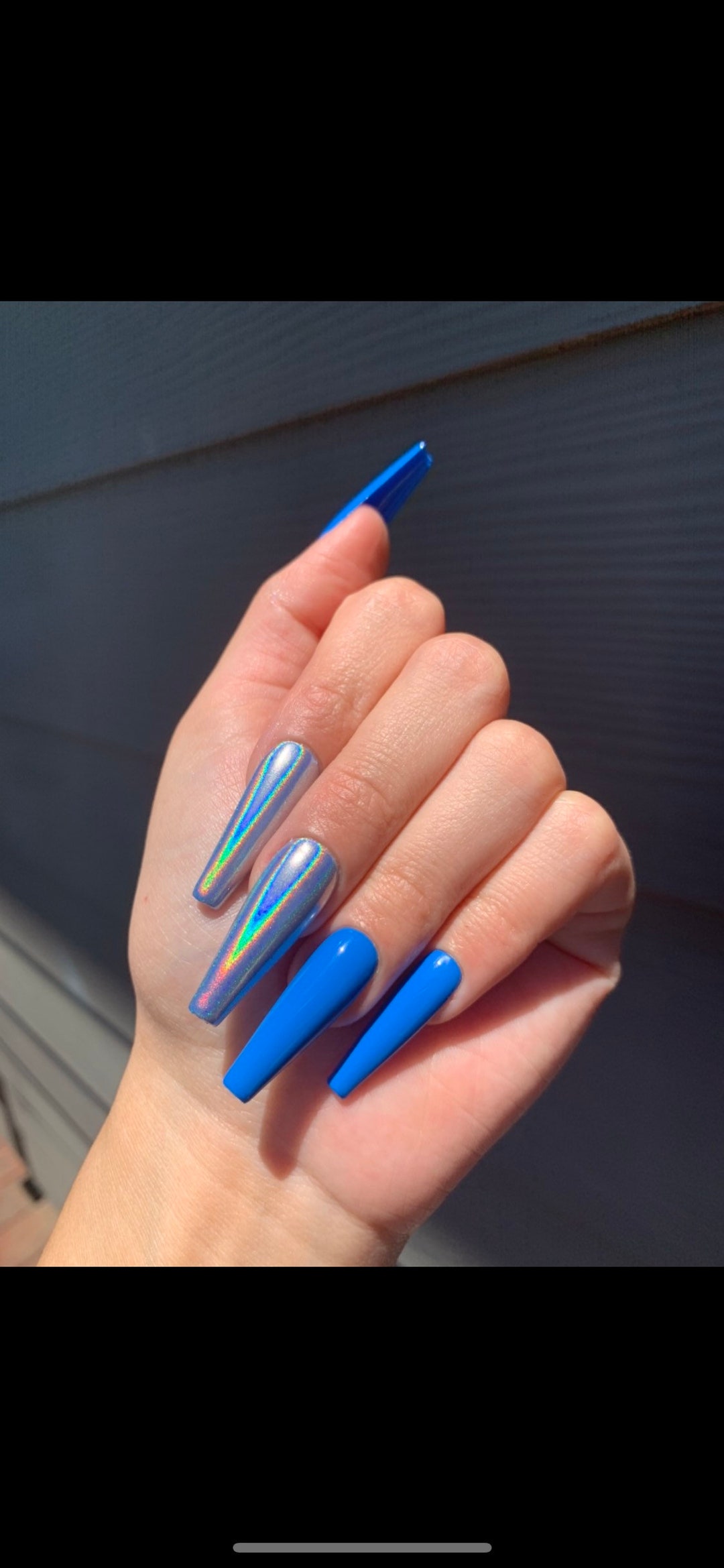 Blue and Holographic Nails - Etsy
