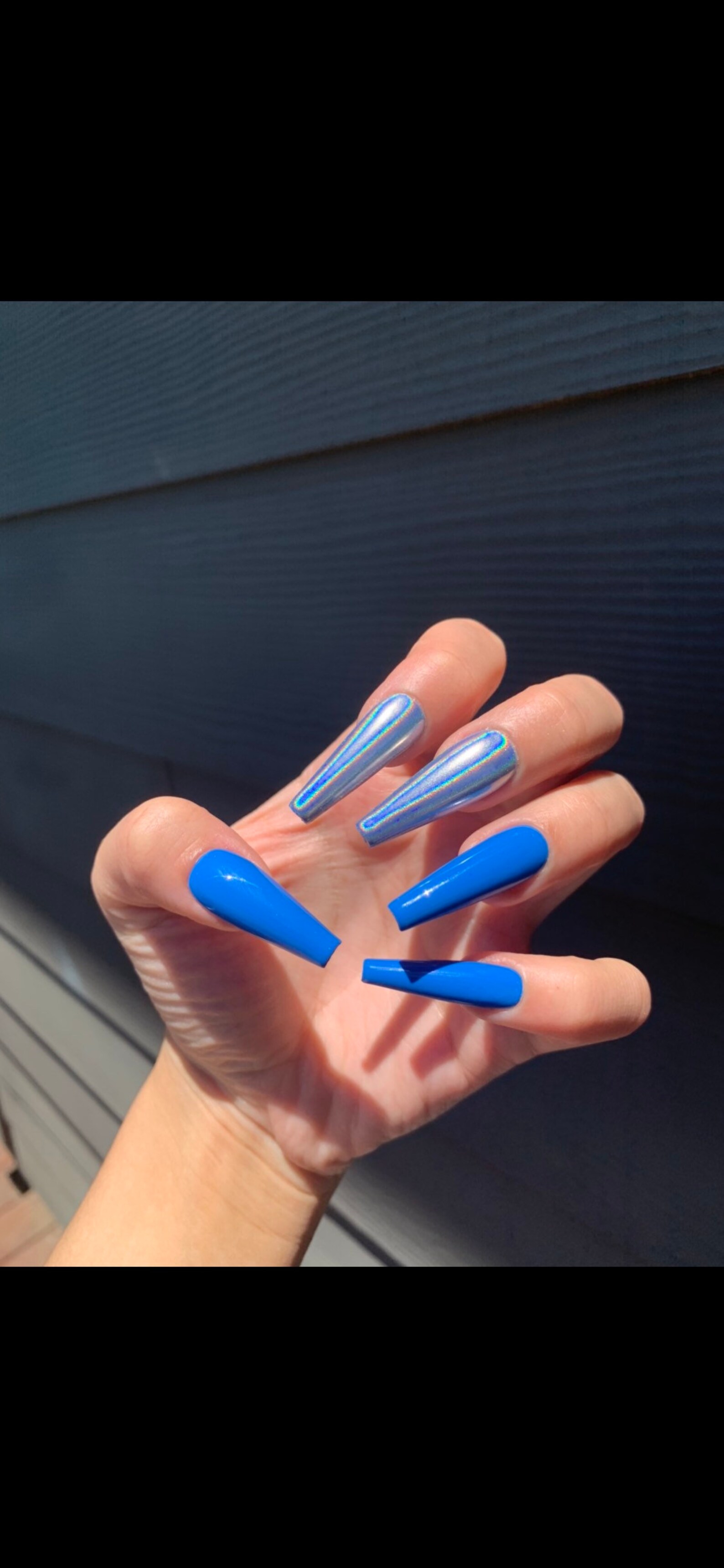 Blue and Holographic Nails - Etsy