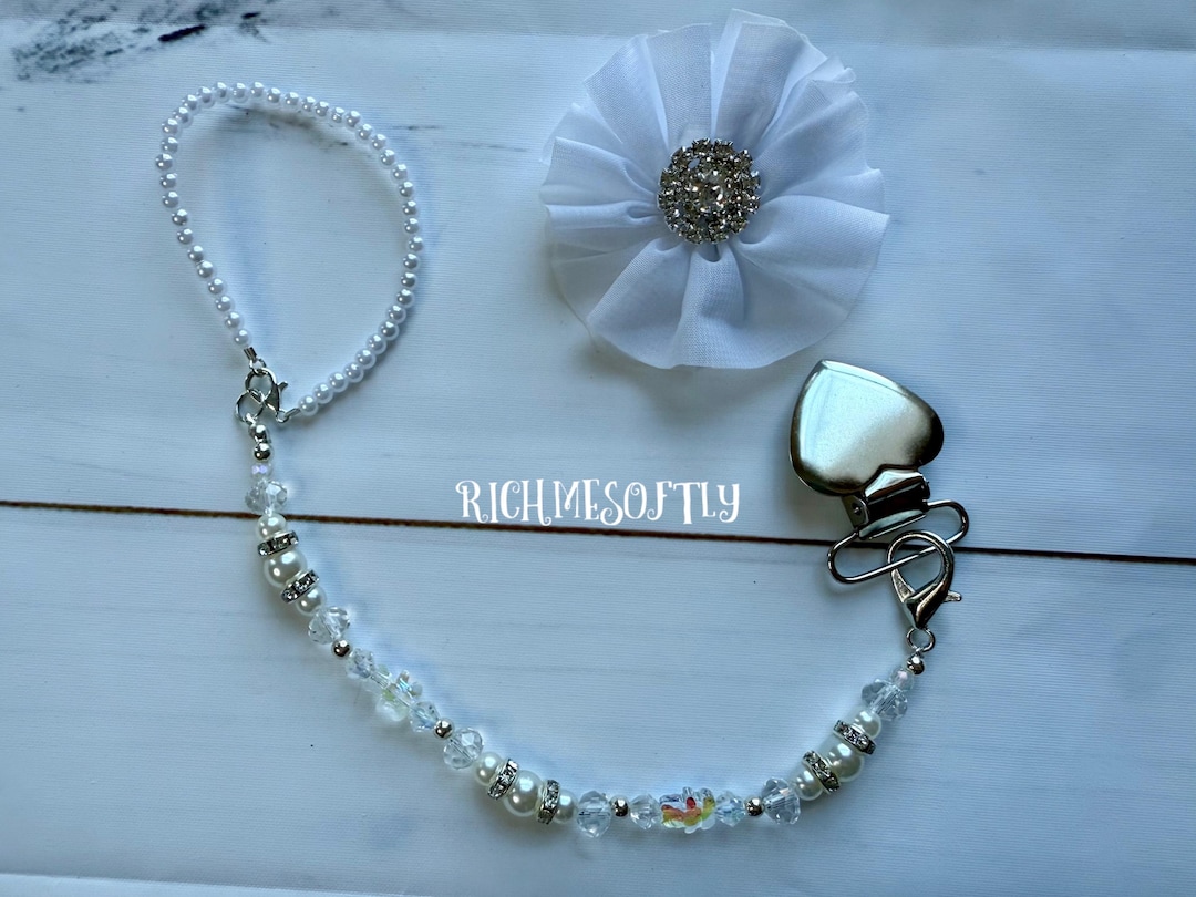Crystal Pacifier Clip Baby Girl Photo Prop Pacifier Holder Vintage Baby ...