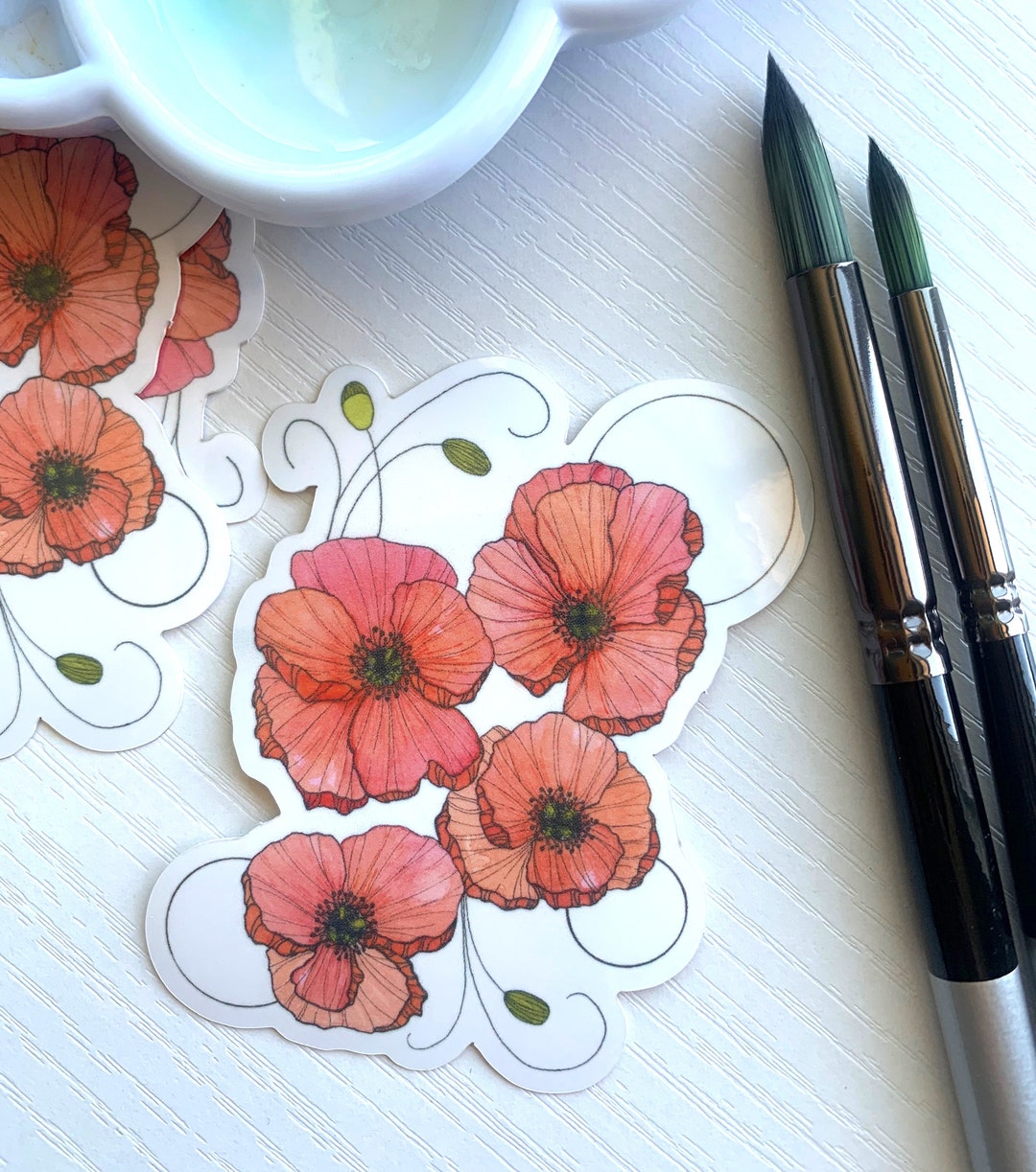 Sticker/ Watercolor Sticker/floral Sticker/poppy Sticker/vinyl Sticker ...