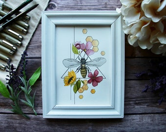 BUMBLEBEE & FLOWER Watercolor Print by Dean Crouser - Etsy