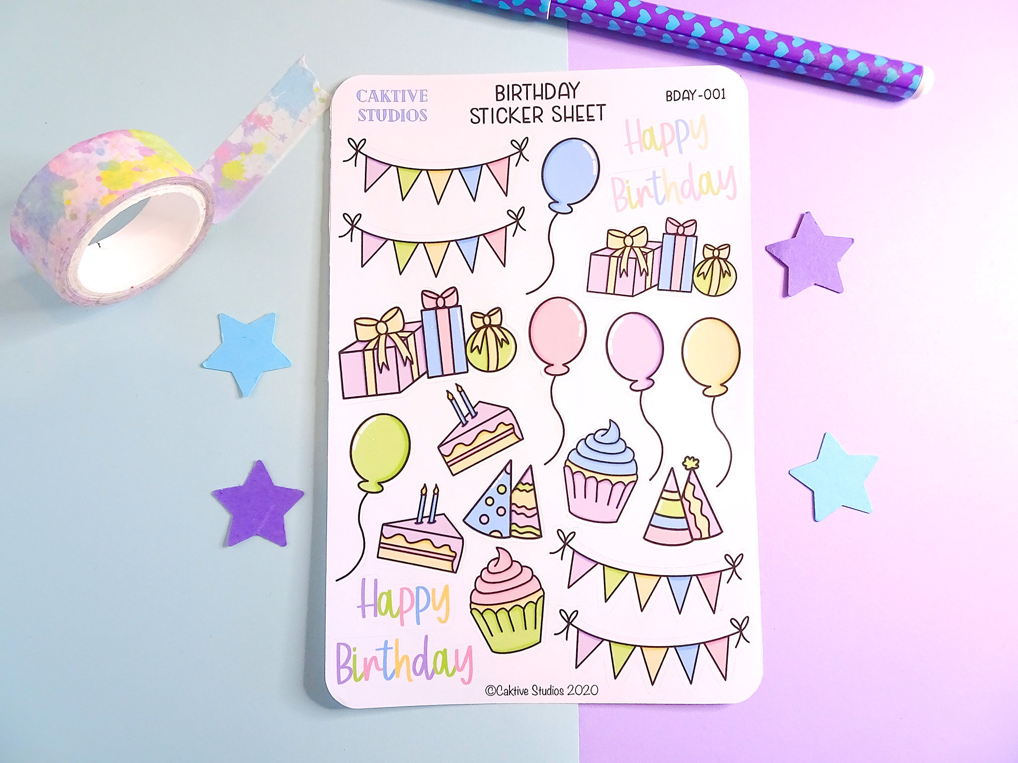 Happy Birthday Sticker Sheet - Bullet Journal Stickers - Scrapbook ...