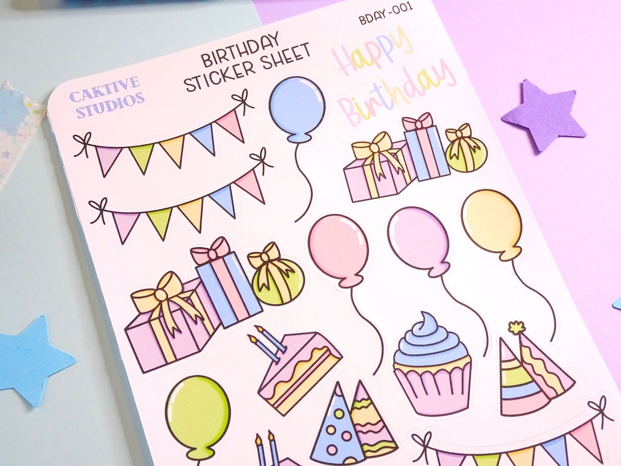 Happy Birthday Sticker Sheet - Bullet Journal Stickers - Scrapbook ...