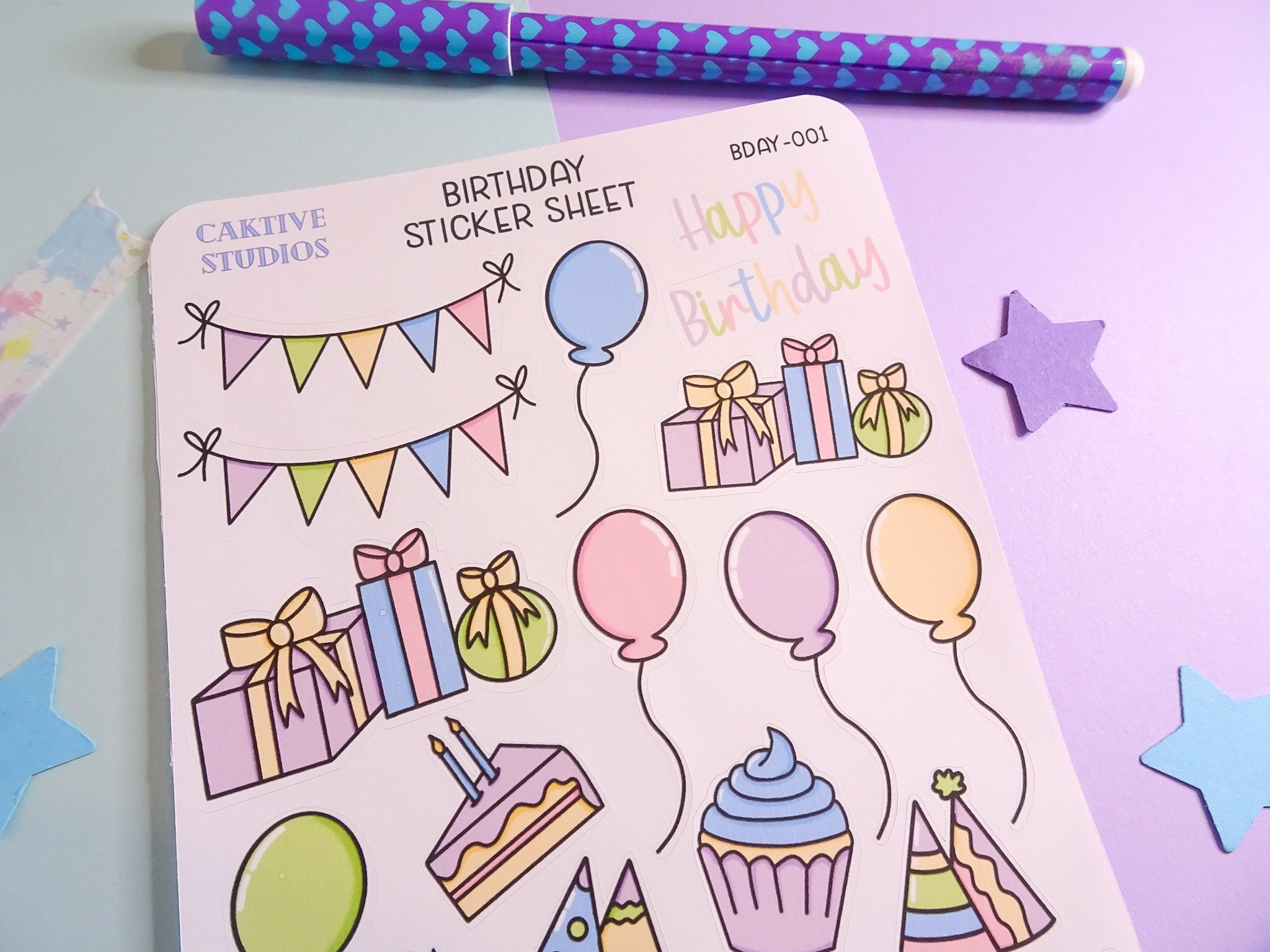 Happy Birthday Sticker Sheet Bullet Journal Stickers | Etsy