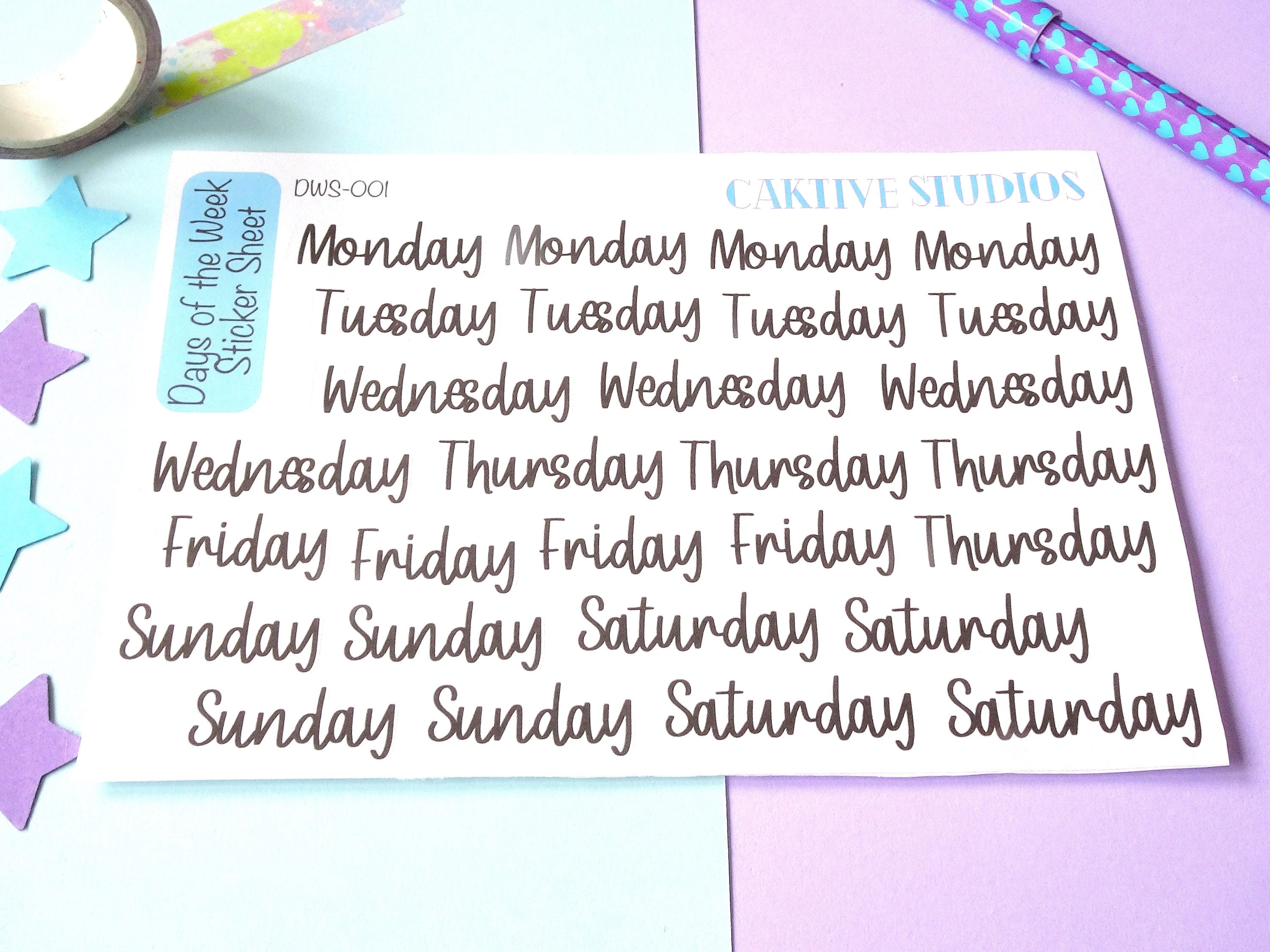 Days of the Week Bullet Journal Stickers Planner Stickers | Etsy