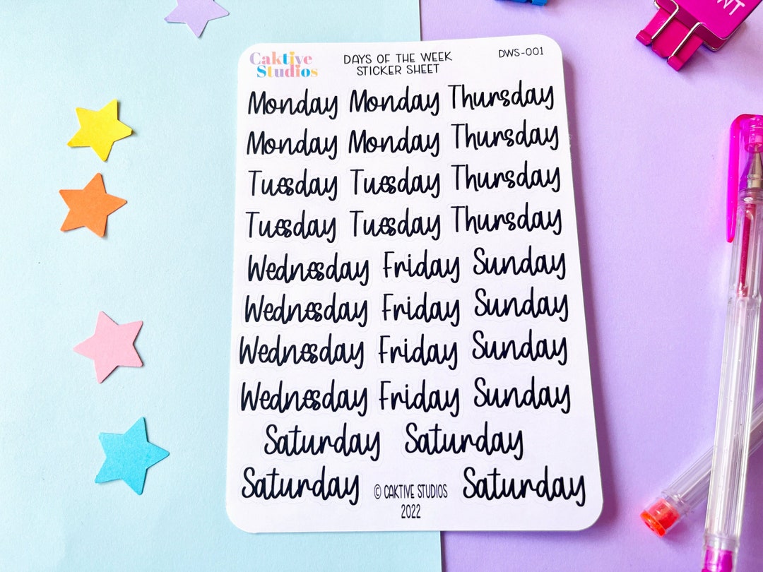 Days of the Week Bullet Journal Stickers Undated Planner Functional ...