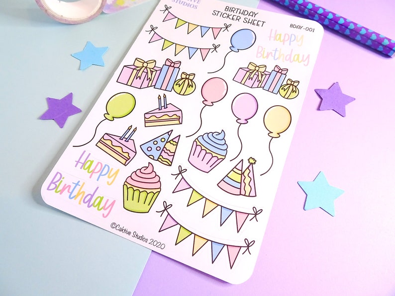 Happy Birthday Sticker Sheet Bullet Journal Stickers - Etsy UK