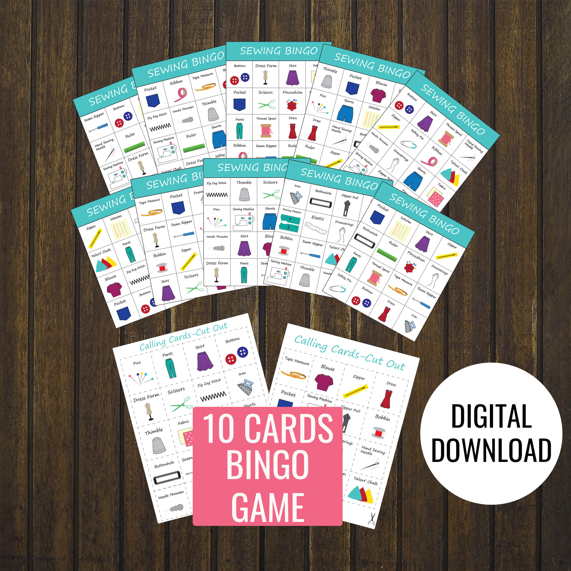 Sewing Bingo Craft Bingo Sewing Party Bingo PDF 10 CARDS - Etsy
