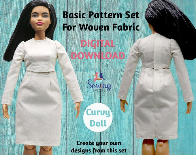 Learn to Sew Doll Clothes, Curvy Barbie Sewing Patterns, Basic Pattern ...