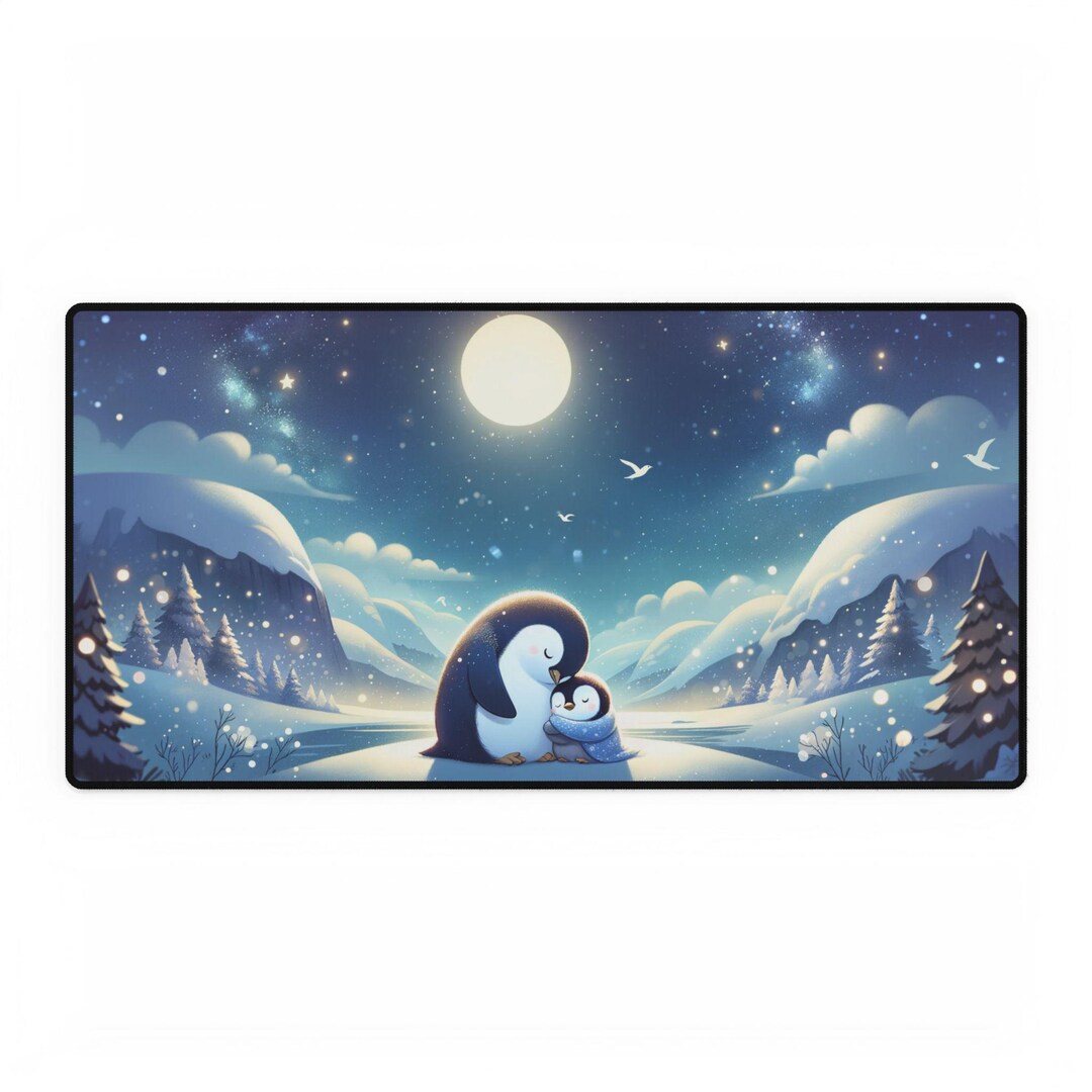 Cozy Arctic Desk Mat With Penguin Design, Cute Office Decor, Gift for ...