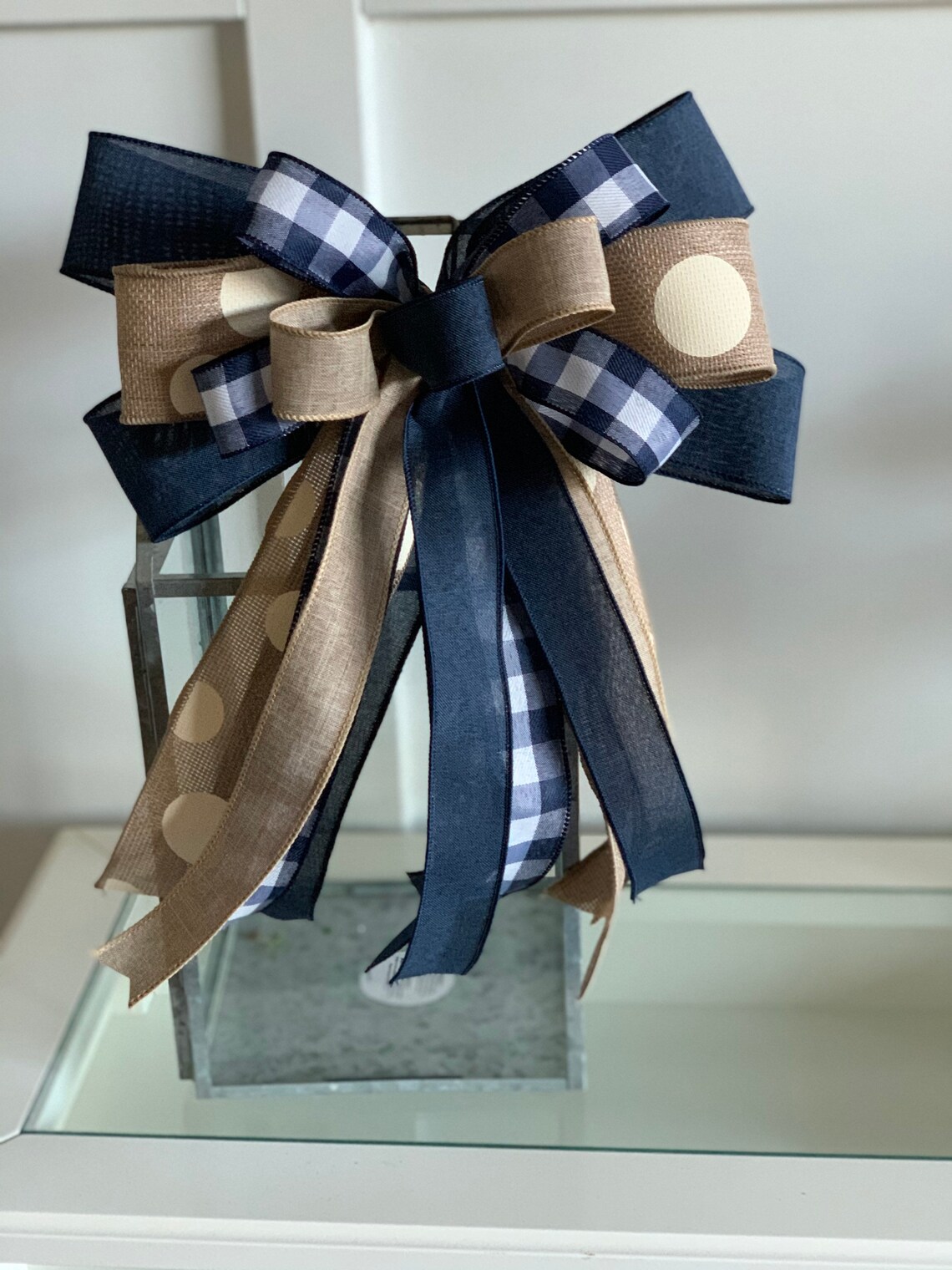 Rustic Blue Bow Farmhouse Bow Wreath Bow Large Bow Dark | Etsy