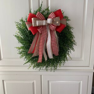 Rustic Red Bow, Farmhouse Bow, Wreath Bow, Large Bow. Red and Tan Bow ...