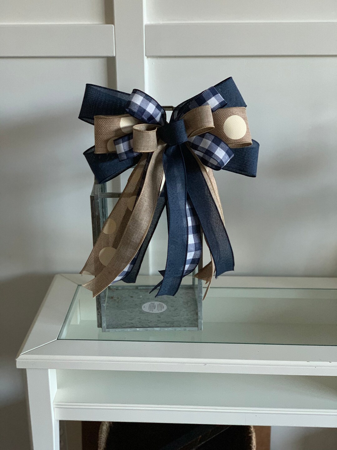 Rustic Blue Bow, Farmhouse Bow, Wreath Bow, Large Bow, Dark Blue Bow ...