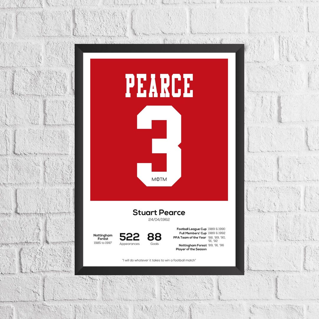 Stuart Pearce Nottingham Forest Legend Stats Football Print - Etsy
