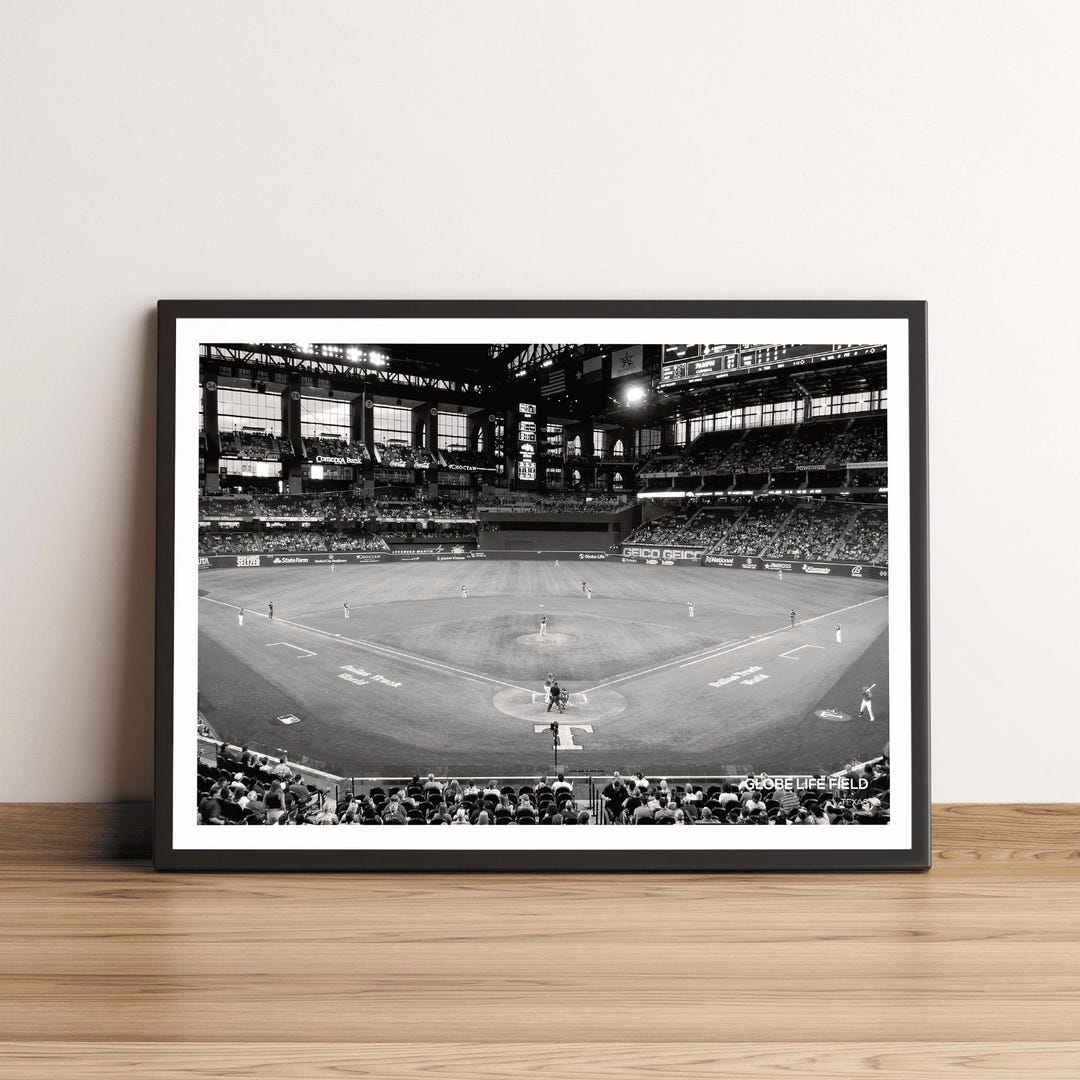 Globe Life Field Texas Rangers Baseball Stadium Print, Black White Art ...