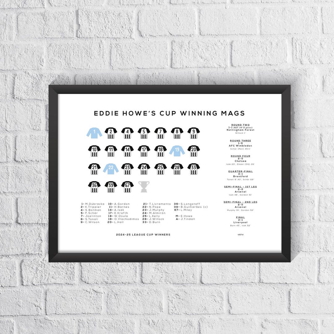 Newcastle League Cup Winners Squad Print | Newcastle Fan Gift | Nufc ...