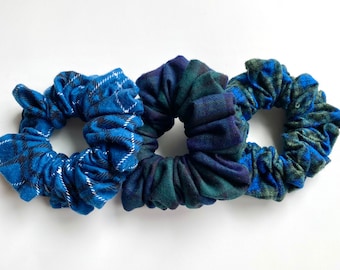 Navy Red Plaid Scrunchies Flannel Hair Scrunchies, Upcycled Flannel ...