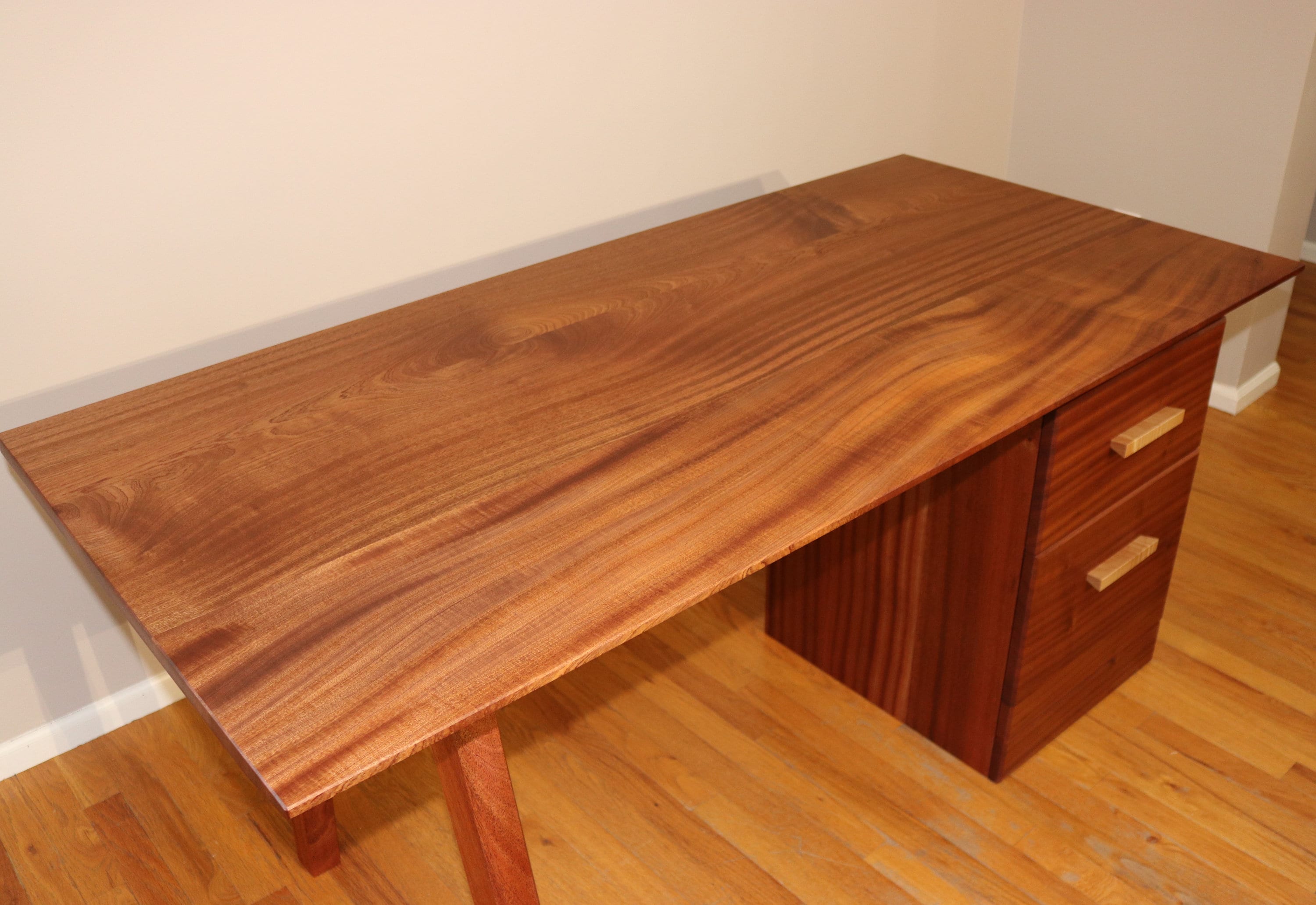 Solid Wood Desk With Drawers Mid Century Modern Custom Wooden Desk With ...