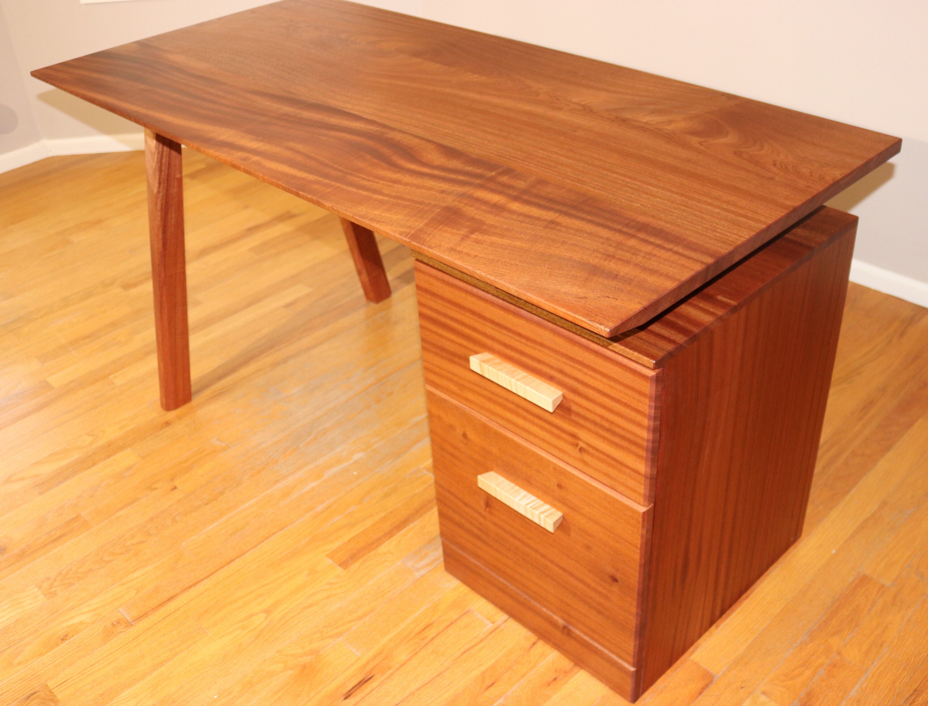 Solid Wood Desk With Drawers Mid Century Modern Custom Wooden Desk With ...
