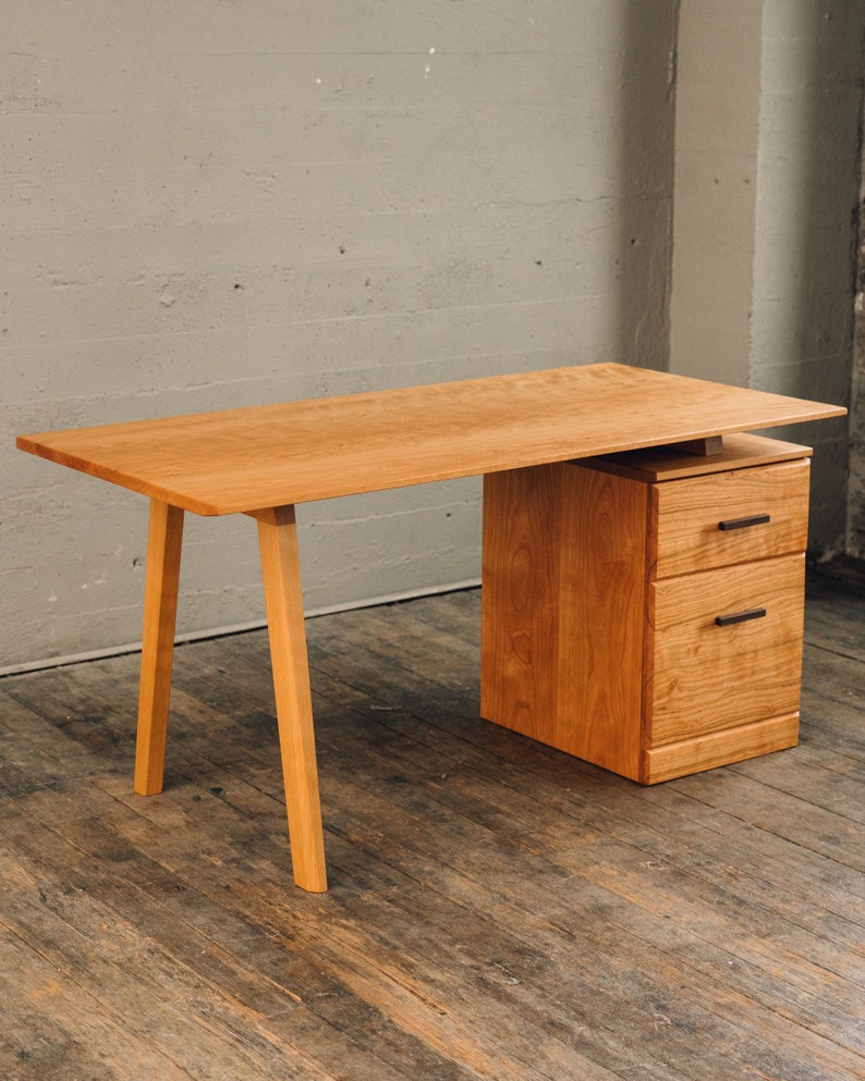 Mid Century Cherry Desk With Drawers Custom Office Desk - Etsy