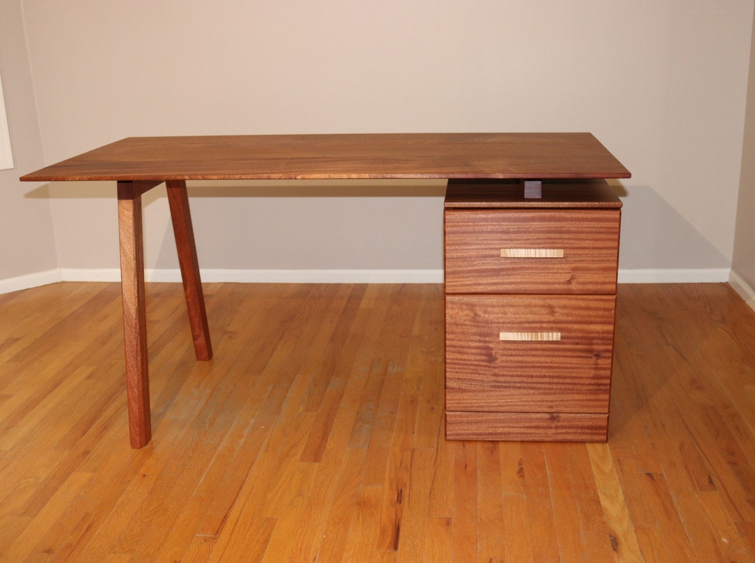 Desk With Drawers, Solid Wood Desk, Mid Century Modern Desk With ...
