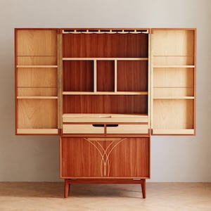 Bar Cabinet in Solid Mahogany Wood Mid Century Modern Style Bar With Storage Etsy UK