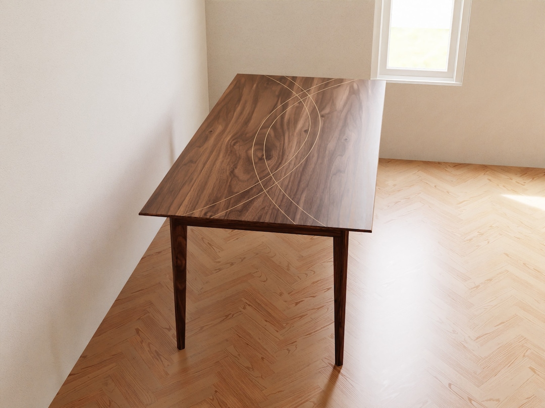Inlay Dining Table Mid Century Modern Style- Solid Walnut, Customizable ...