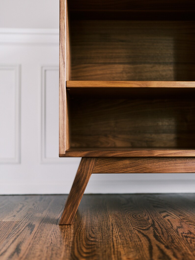 Sofa Table, Shelf Cabinet Mid Century, Solid Walnut Wood Console Table ...