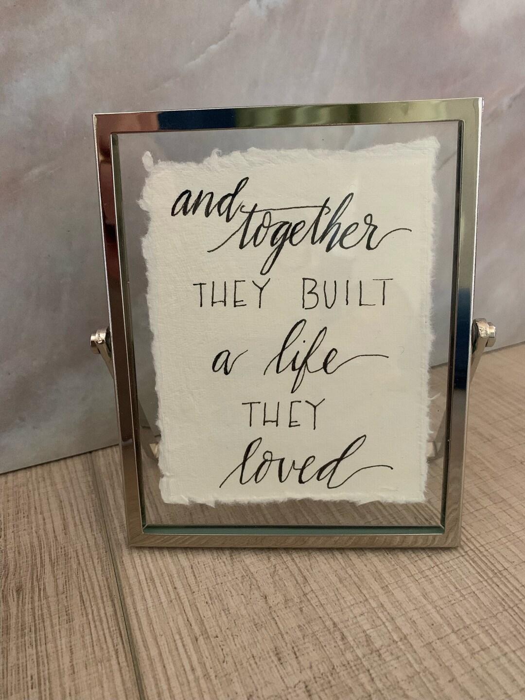 Silver Floating Frame With Glass. Handwritten Quote on Specialty Paper ...
