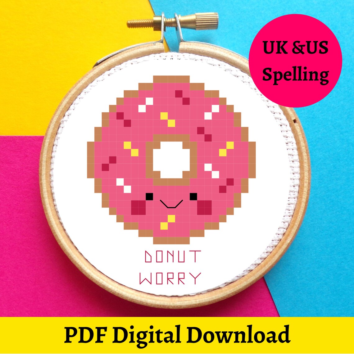 Kawaii Doughnut Mini Cross Stitch Design, Donut Cross Stitch Design ...