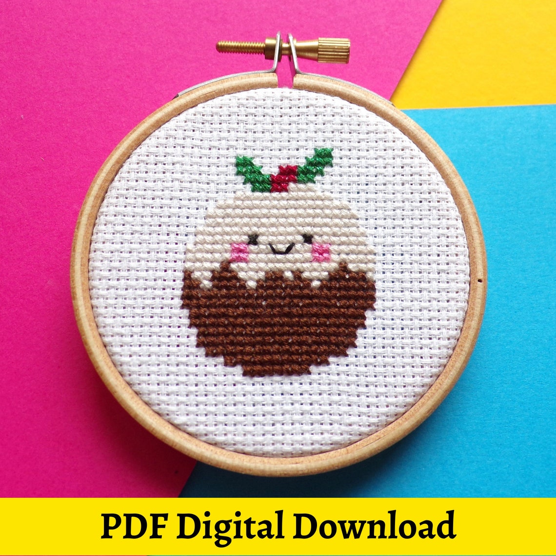 Kawaii Christmas Pudding Mini Cross Stitch Design Figgy - Etsy