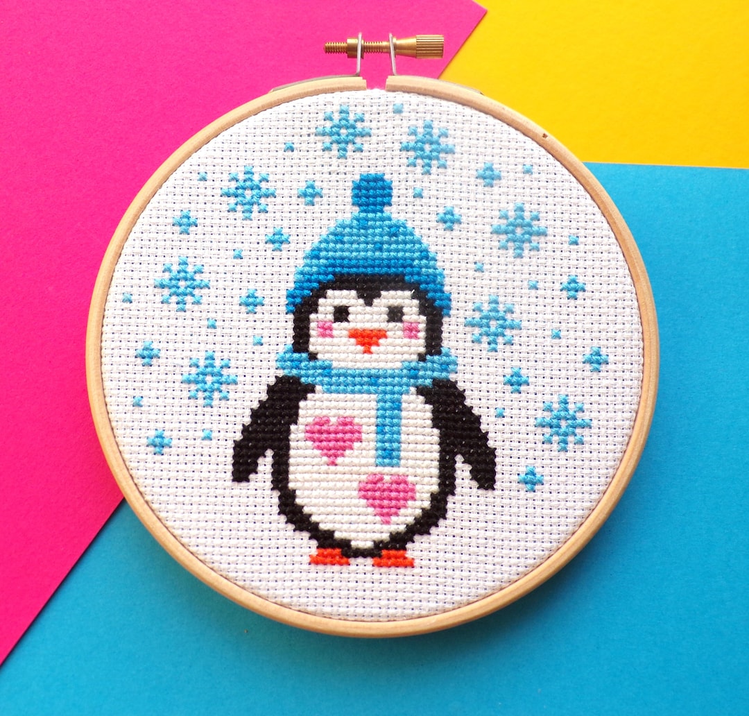 Penguin Christmas Cross Stitch Pattern: Easy Beginner Design (PDF ...