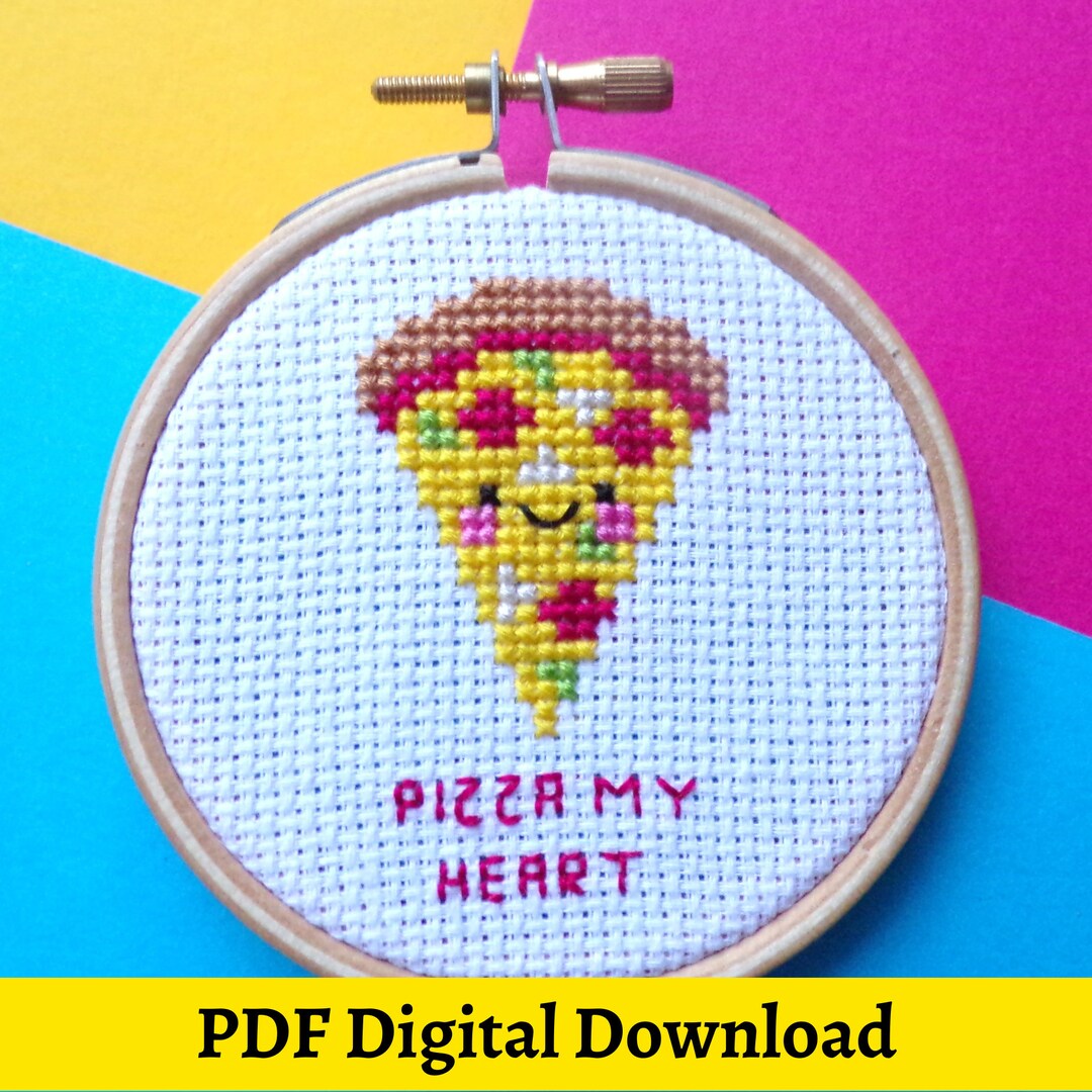 Kawaii Pizza Mini Cross Stitch Design, Fast Food Cross Stitch, Fun ...