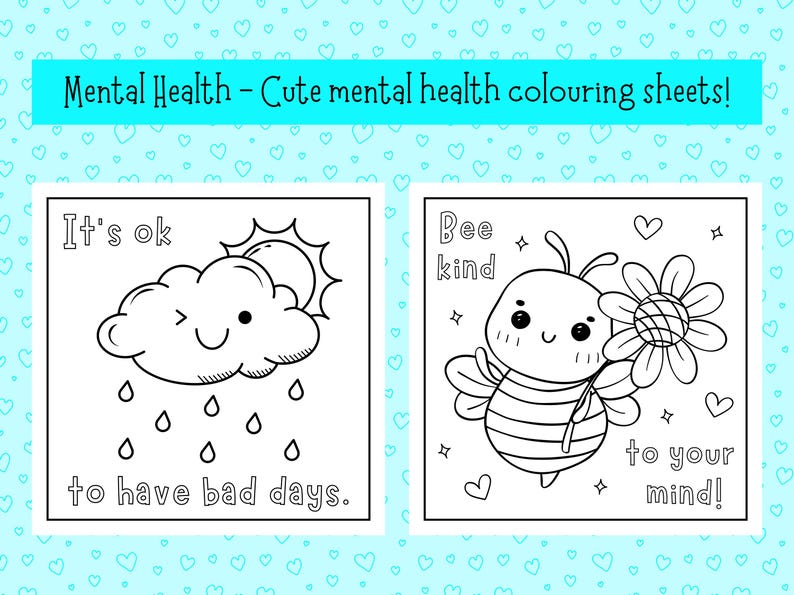 Mental Health Colouring Sheets - Cute Adult Coloring Pages - Self Help ...