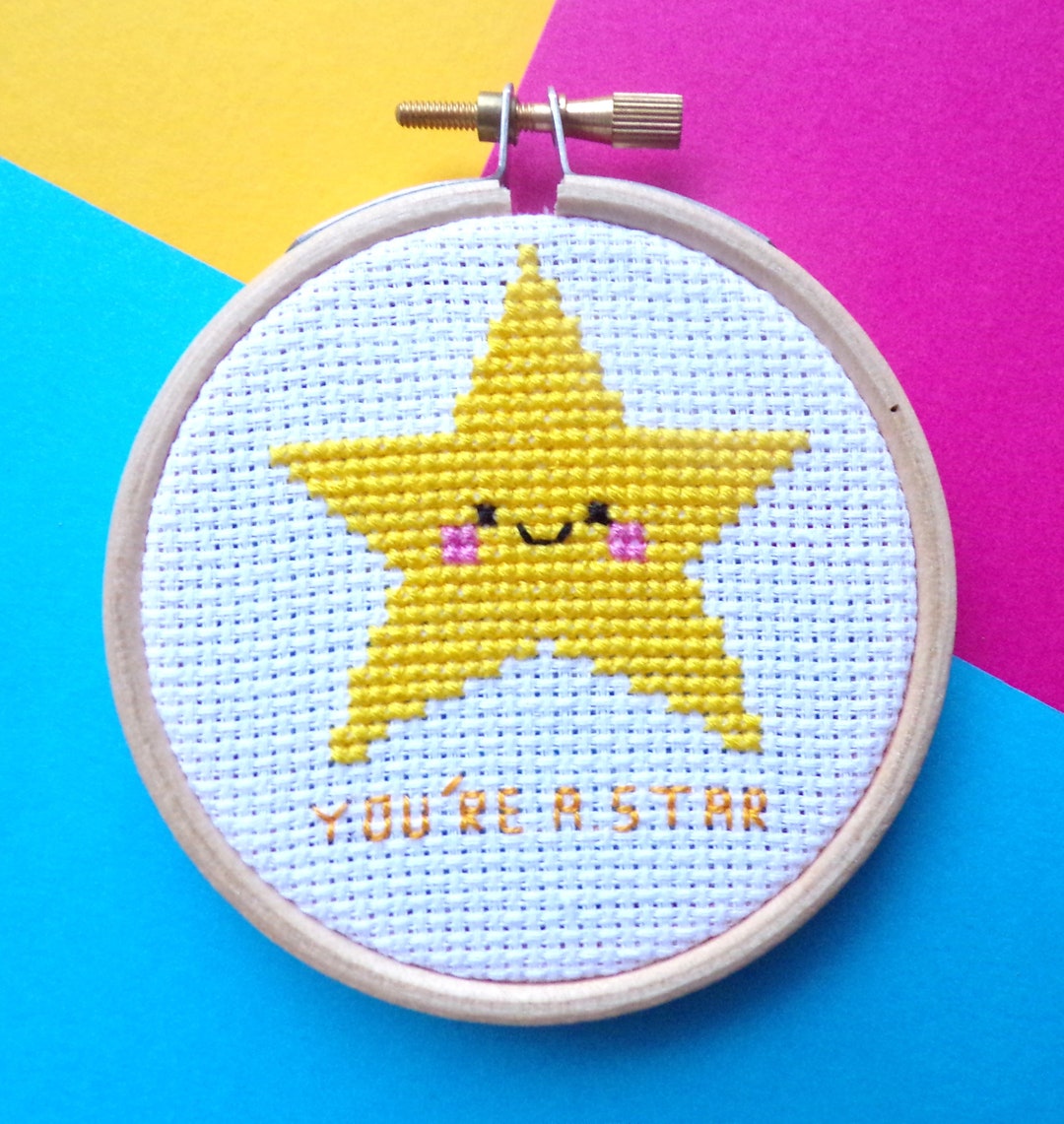 Kawaii Star Mini Cross Stitch Design, Beginners Cross Stitch, Easy ...