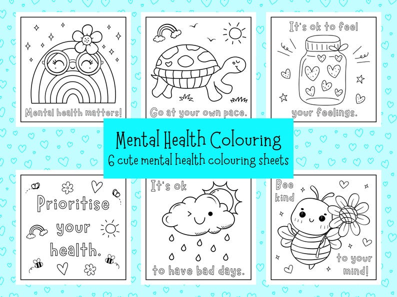 Mental Health Colouring Sheets - Cute Adult Coloring Pages - Self Help ...