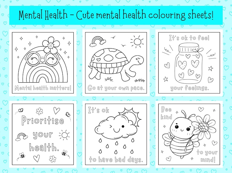 Mental Health Colouring Sheets - Cute Adult Coloring Pages - Self Help ...