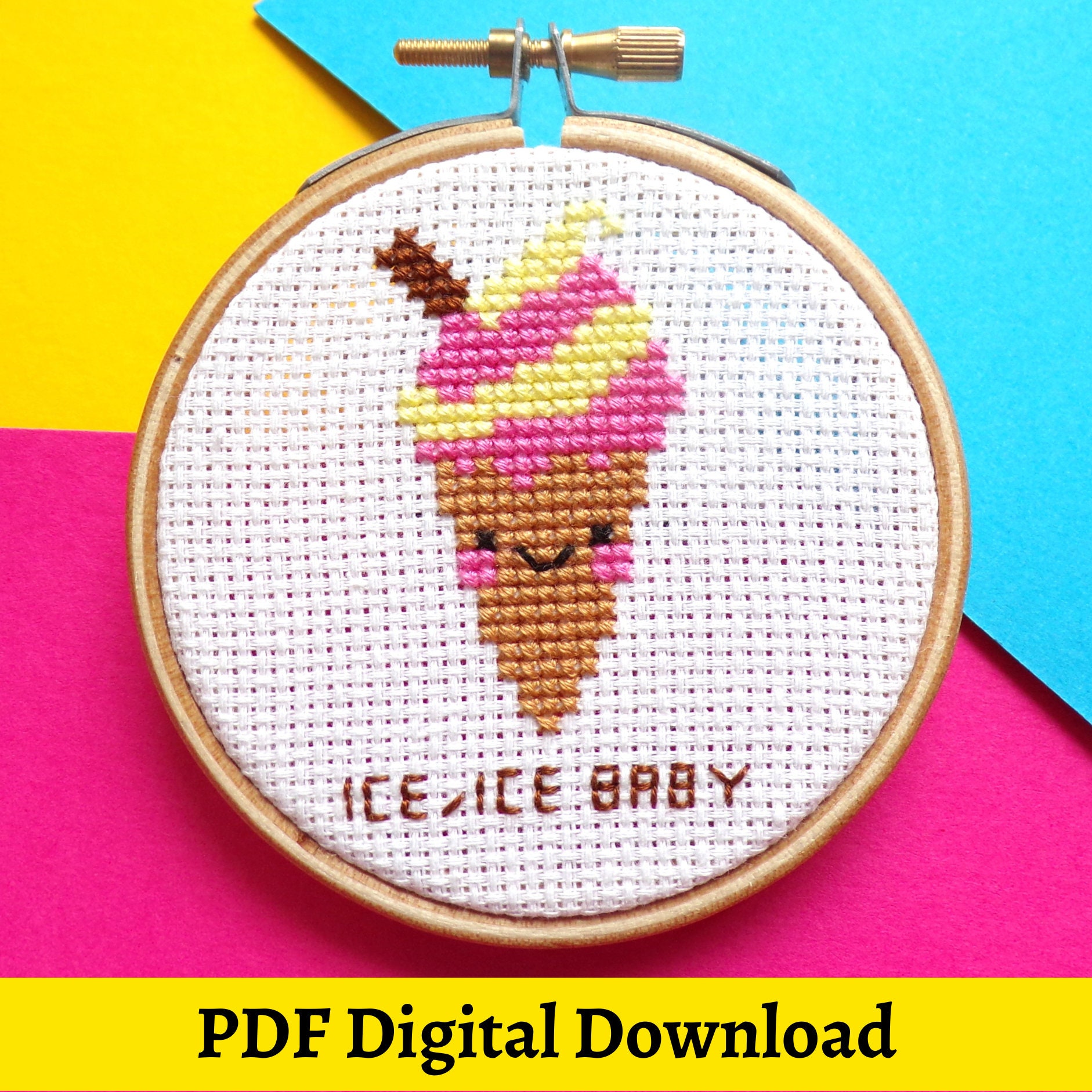 Kawaii Ice Cream Mini Cross Stitch Design, Summer Cross Stitch Design ...