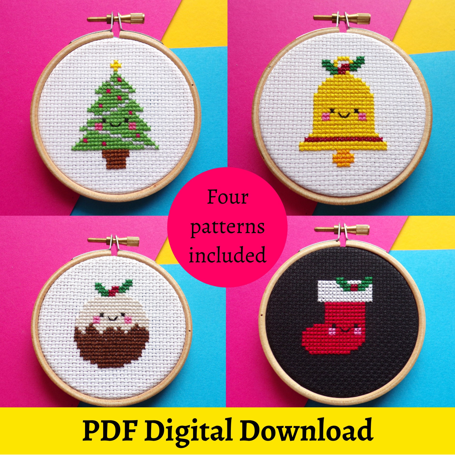 Kawaii Christmas Mini Cross Stitch Designs Bundle Christmas - Etsy