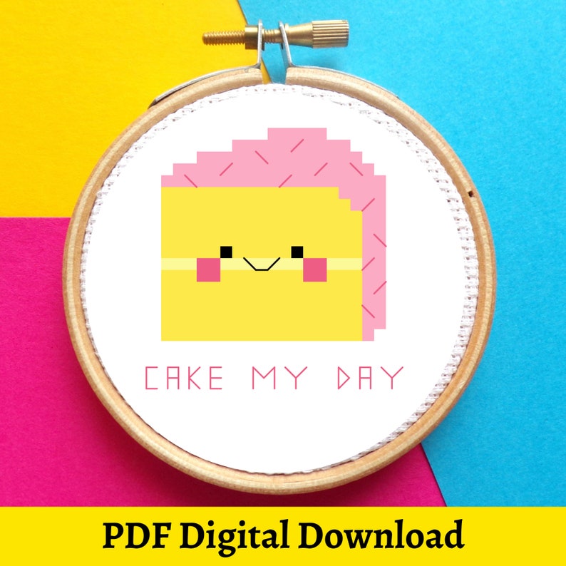 Kawaii Sponge Cake Mini Cross Stitch Design, Cake Cross Stitch Design, Bakery Cross Stitch ...