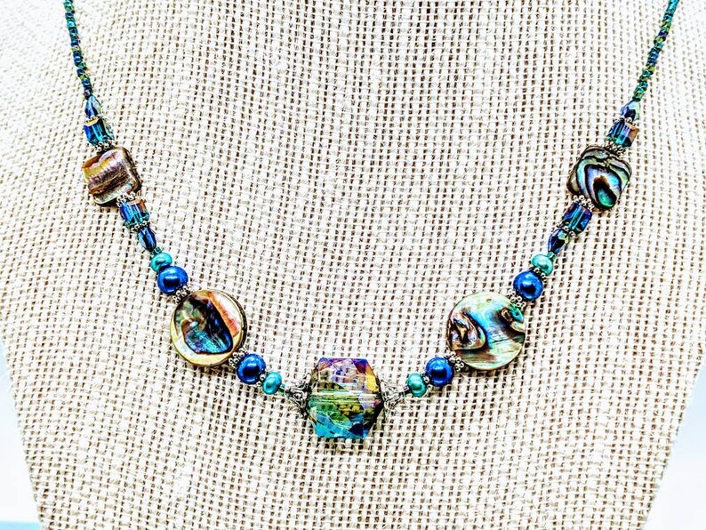Seed Bead, Paua Shell, and Crystal Necklace/paua Shell Necklace ...