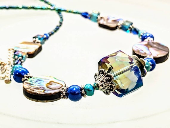 Seed Bead Paua Shell and Crystal Necklace/paua Shell | Etsy