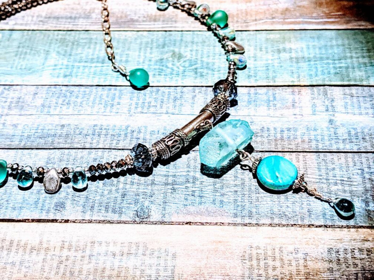 Memory Wire Necklace/boho Necklace/crystal Point Necklace/ Blue Crystal ...
