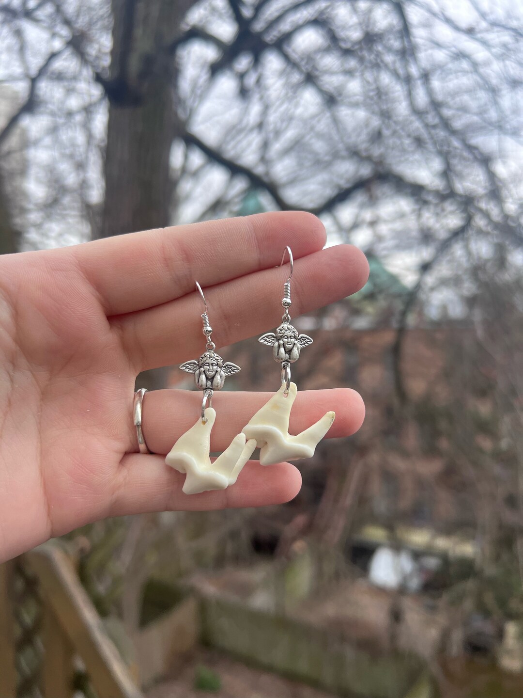 Cherub Tooth Molar Earrings Real Bone Jewelry Baroque Gothic Taxidermy ...