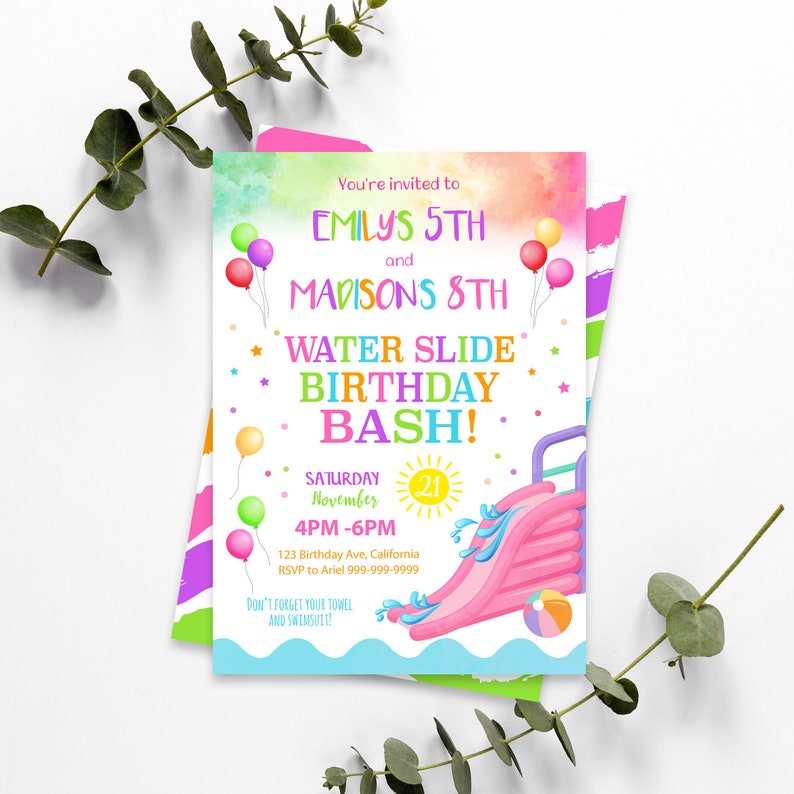 Water Slide Invitation Waterslide Invite Water Slide Party - Etsy