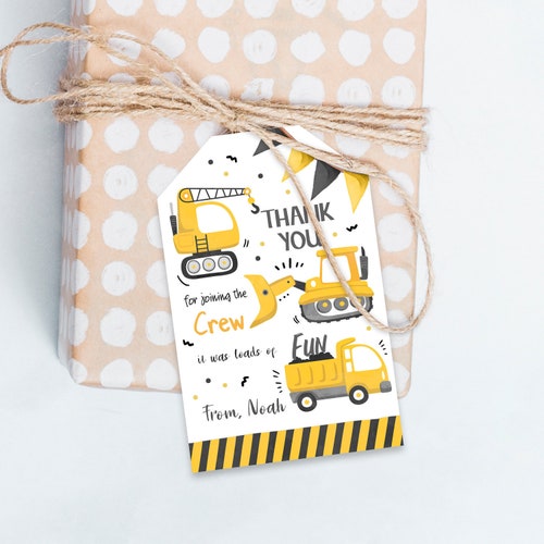 Editable Construction Thank You Tag Birthday Favor Gift Tag - Etsy