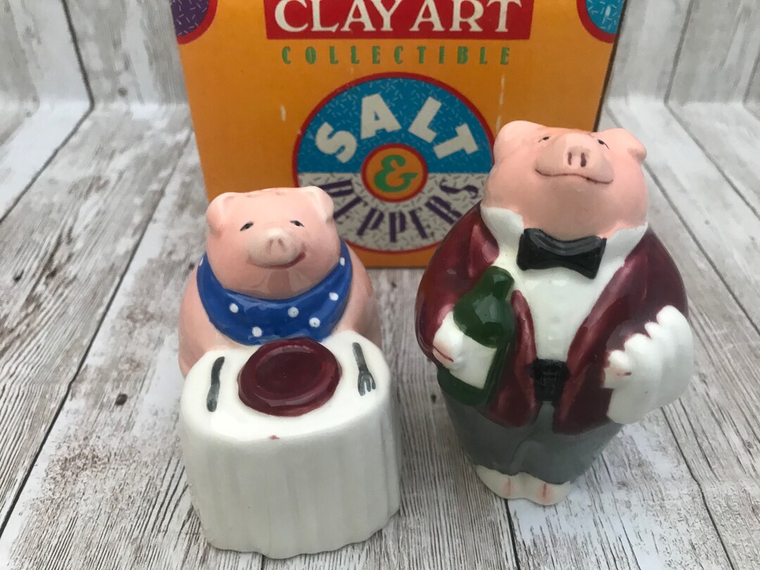 Clay Art Pig Out Waiter & Diner Vintage Salt and Pepper Shaker Set - Etsy